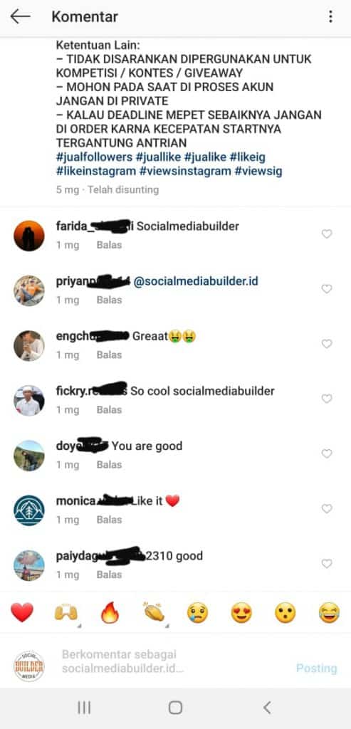 Jasa Komentar Instagram Indonesia Permanen & Natural